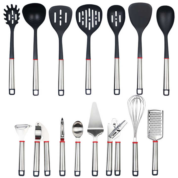 Custom Deluxe 15 Pcs Silicone Nylon Heat Resistant Non-stick Kitchen ...