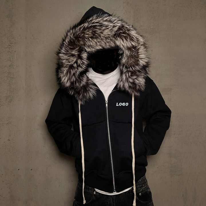 Custom 500gsm Cotton Oversized Hoody with Detachable Fur Hood