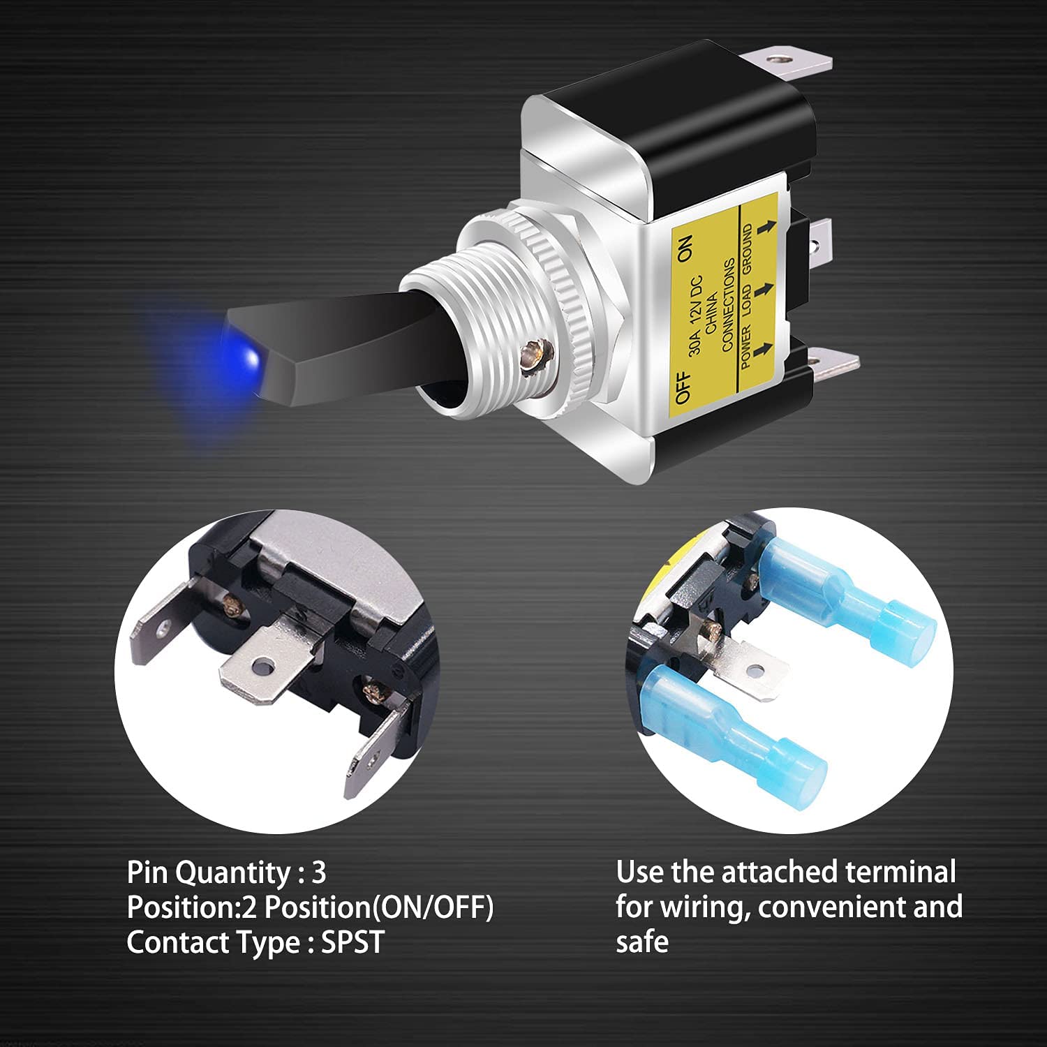 Asw 07d 2 12mm Spst 3p On Off Toggle Switch 12v 30a For Led Lights