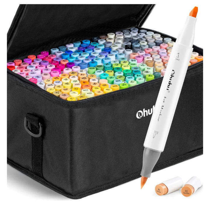 Ohuhu Markers 216+1 Classic Colors Dual Tips Alcohol Art Markers, Brush ...