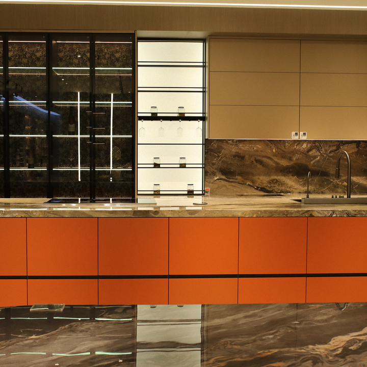 Hemez Smart Sink Kitchen Cabinet in Orange Acrylic Door Panel with ...