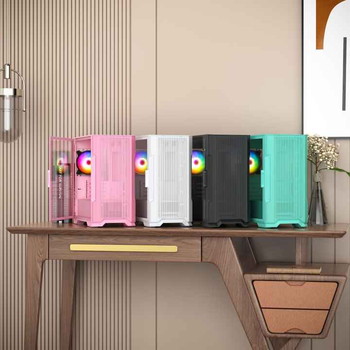 Custom Pink MicroATX Mid Tower PC Case with Tempered Glass & USB3.0 - OEM