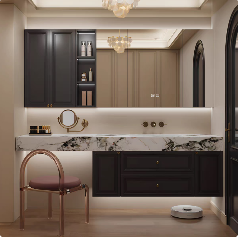 Modern Villa Bathroom Cabinet with Wall-Mounted Smart Mirror Integrated ...