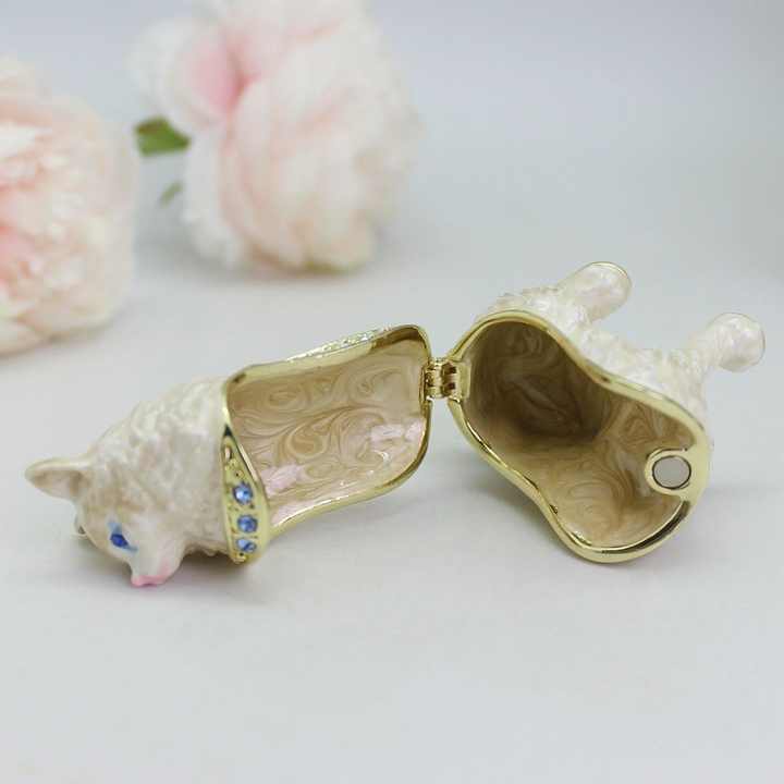 SHINNYGIFTS Hand Painted Metal Dog Trinket Box Hinged Enameled Animal ...