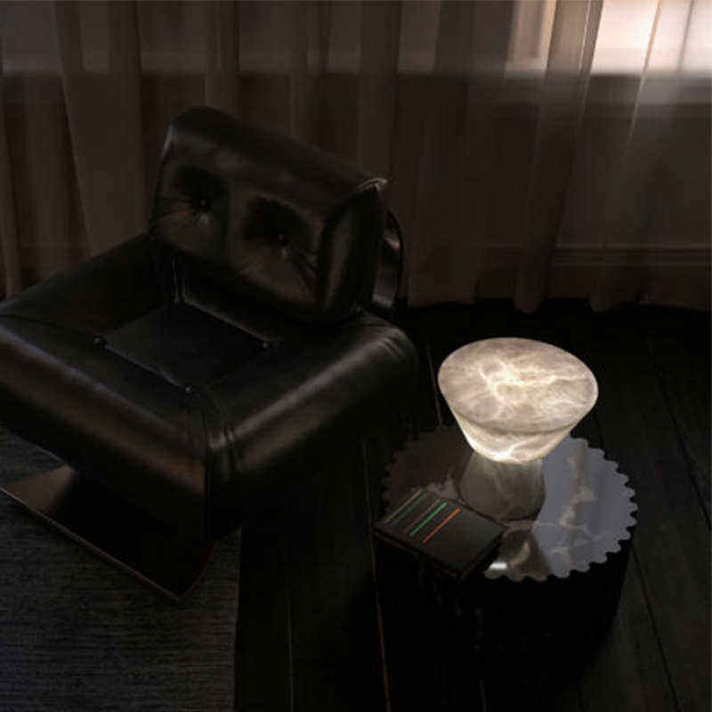 French Light Luxury Natural Marble Modern Simple LED Table Lamp Soft ...