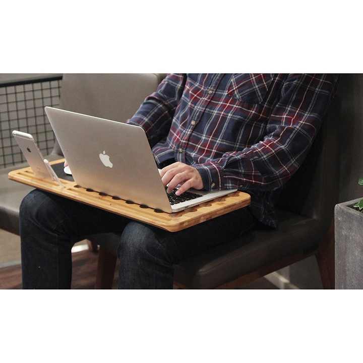 bamboo laptop desk tray with built-in mouse pad and cell phone holder ...