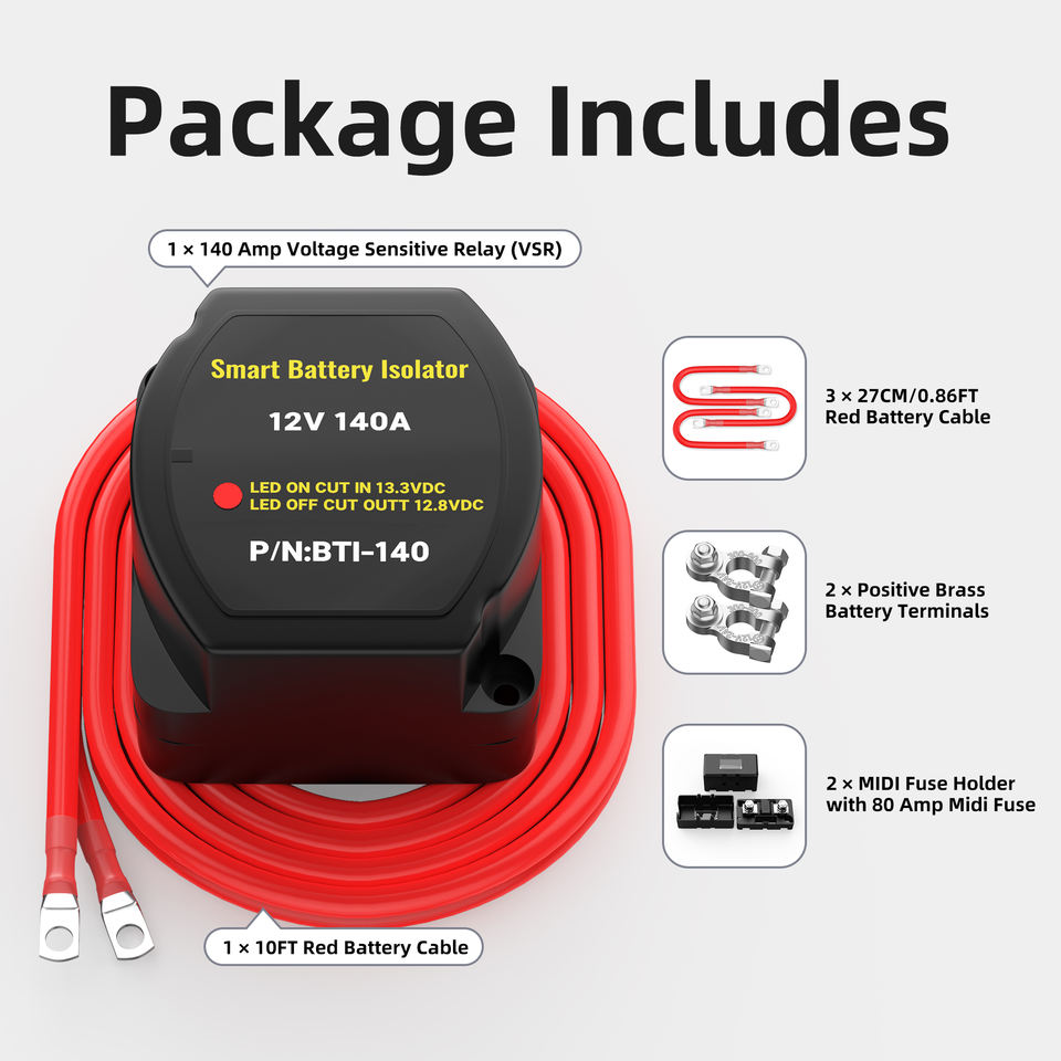140A Dual Battery Isolator Kit - 12V Smart Auto Battery Cut Off Switch ...