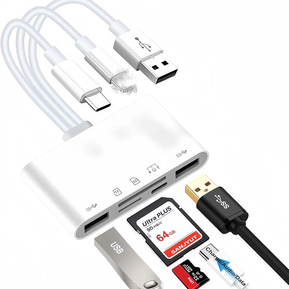 5-in-1 Multi-Device USB OTG Adapter for Micro SD TF Card Slots Supports ...