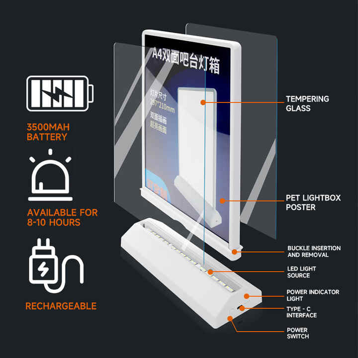 Double-sided Desktop A3/A4/A5 Ultra-thin LED Rechargeable Light Box ...