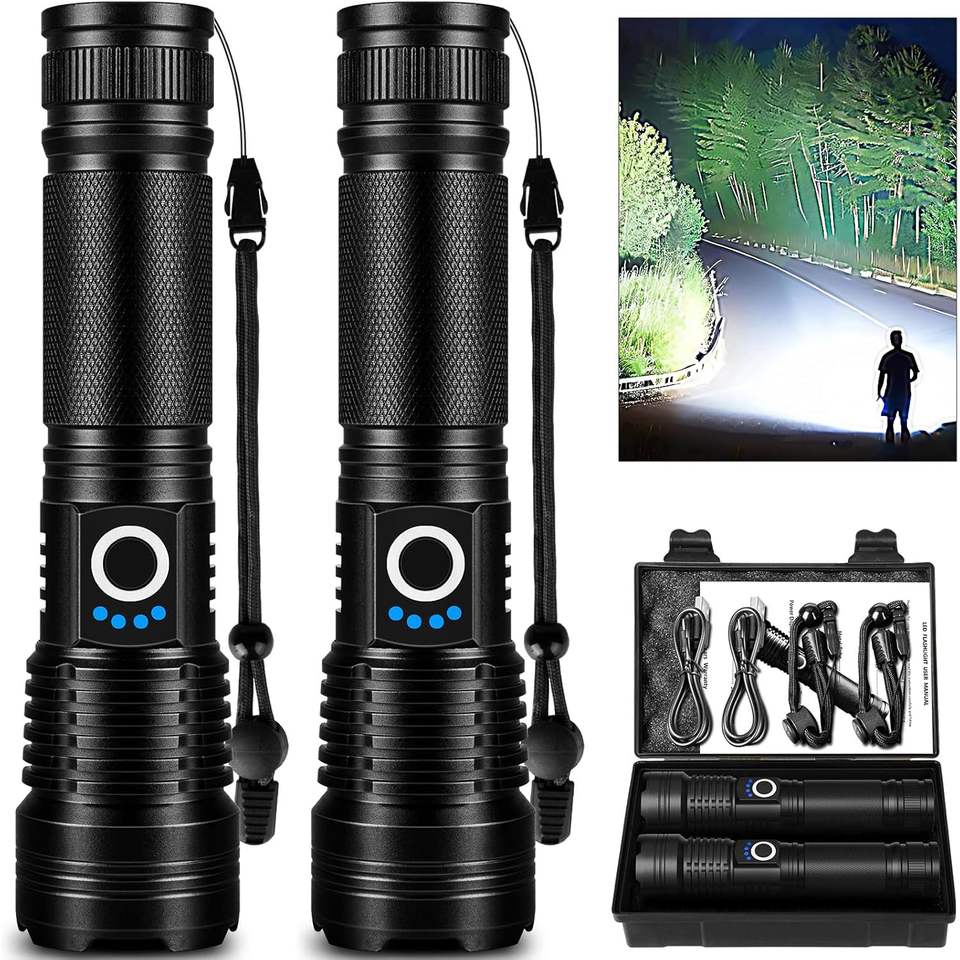 Lylting 2 Pack Rechargeable LED Flashlights High Lumens, 99,000LM Super ...