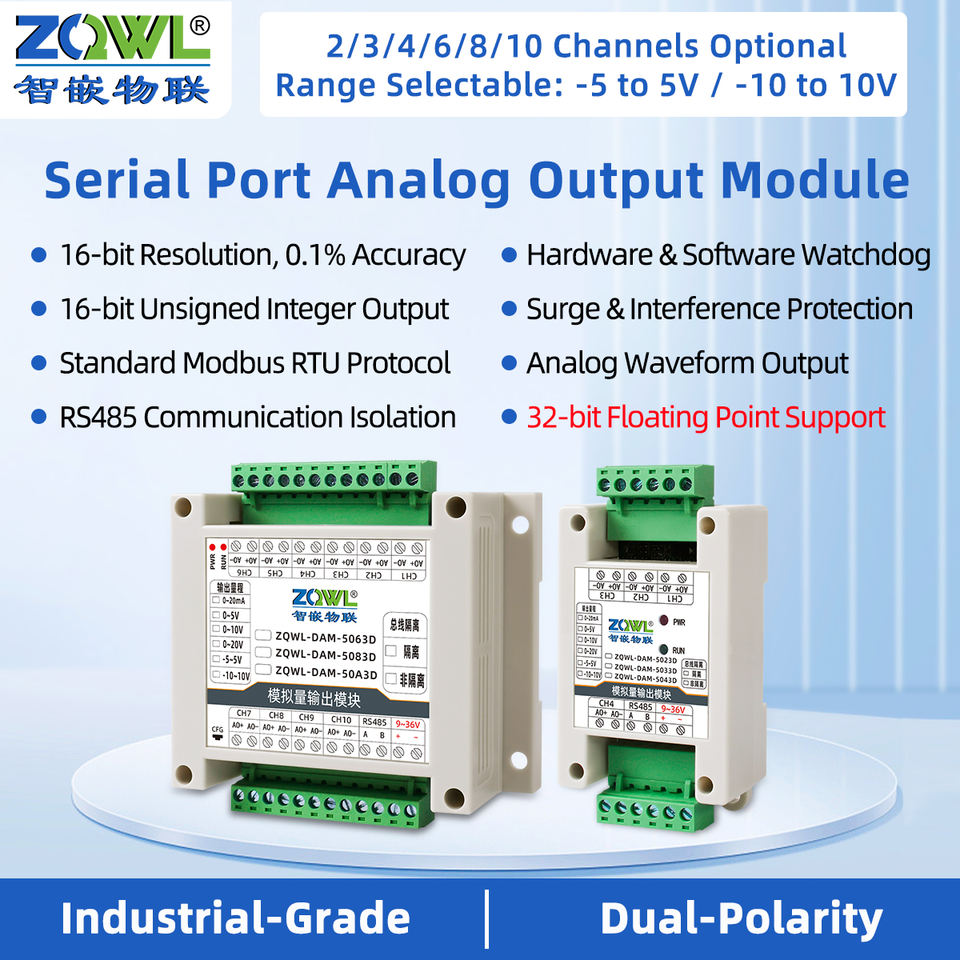 16-Bit High Precision Bipolar Analog Output Module with RS485 Isolation ...