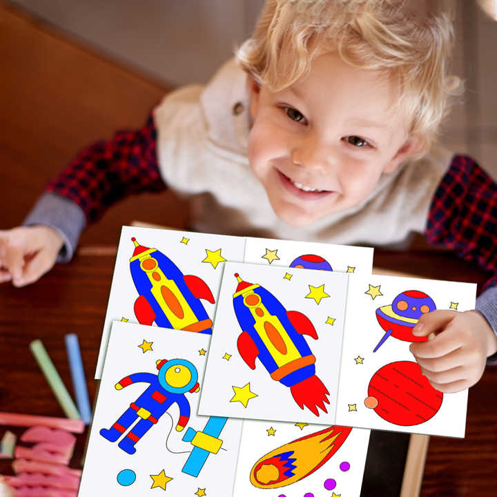 Outer Space Design Party DIY Coloring Book Planet Rocket Cartoon Color ...