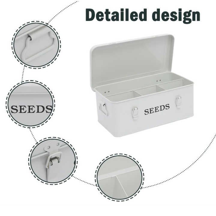 White Powder Coated Steel Seed Packet Storage Box Metal Garden Seed ...