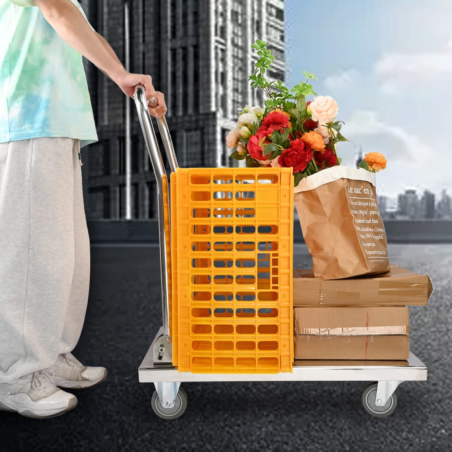 Sus 201 And 304 Material Heavy Duty Platform Truck Flat Cart Hand ...