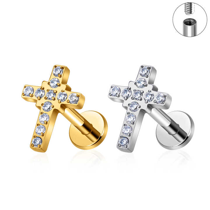F136 Titanium Cross Internal Thread Lip Labret CZ Labret Monroe Lip ...