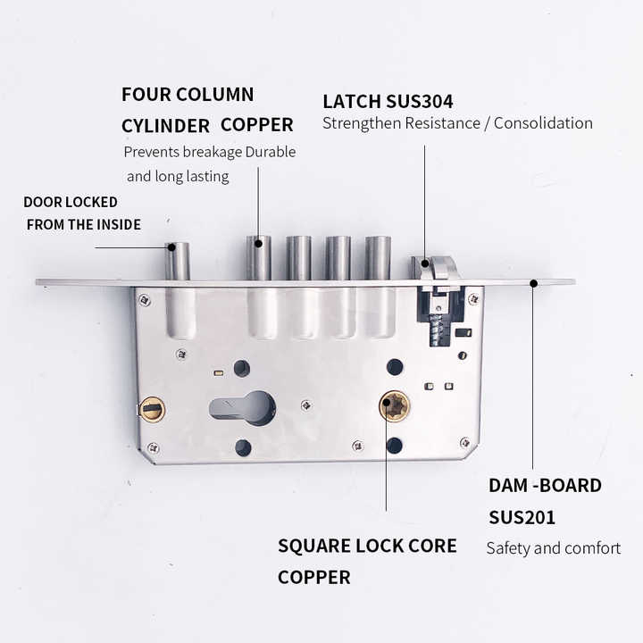 6068 Mortise Security Entrance Door Smart Lock Stainless Steel