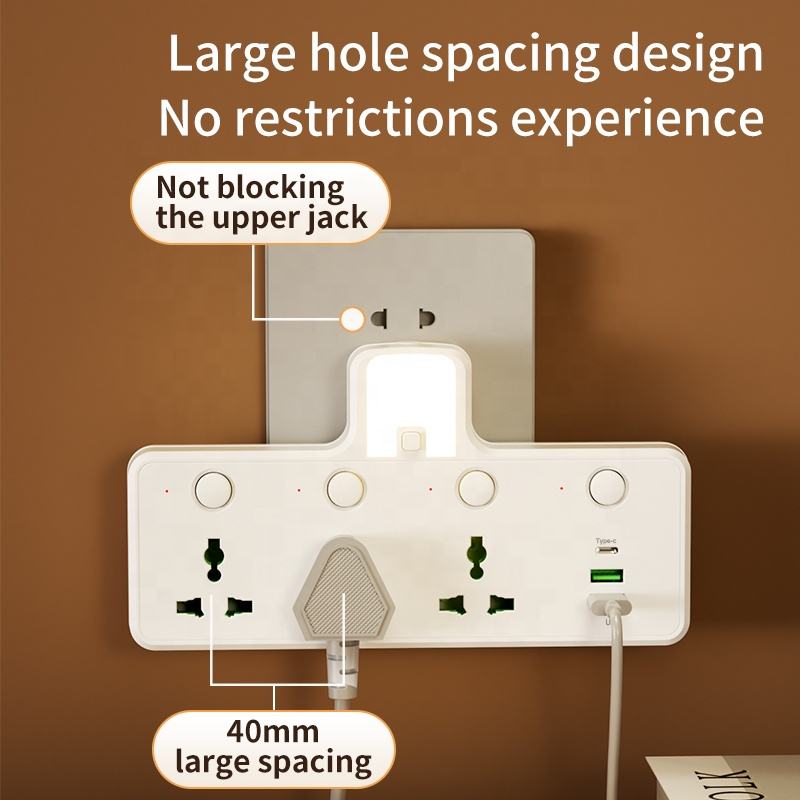 Power Socket 3 Way Plugs Wall Mounted Extension Power Strip Adapter ...