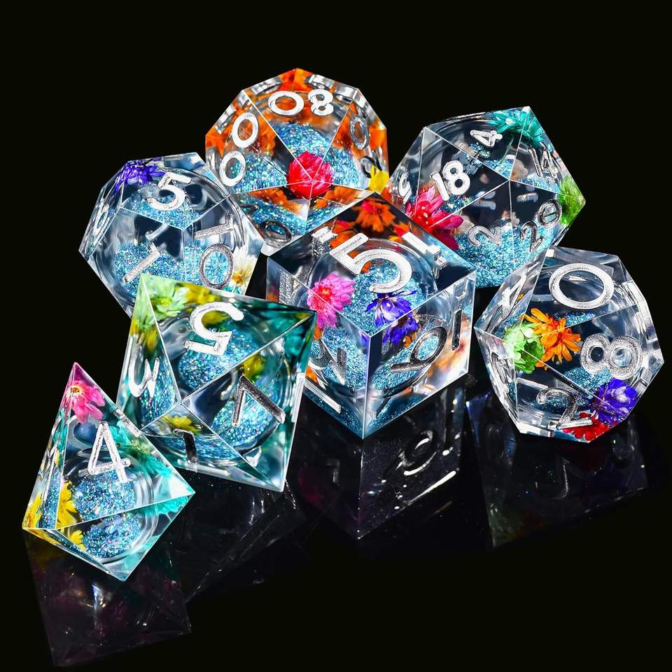 Sharp Edge 16mm Resin Dungeons Dragons RPG Dice Set 7pcs D20 D12 D10 D8 ...