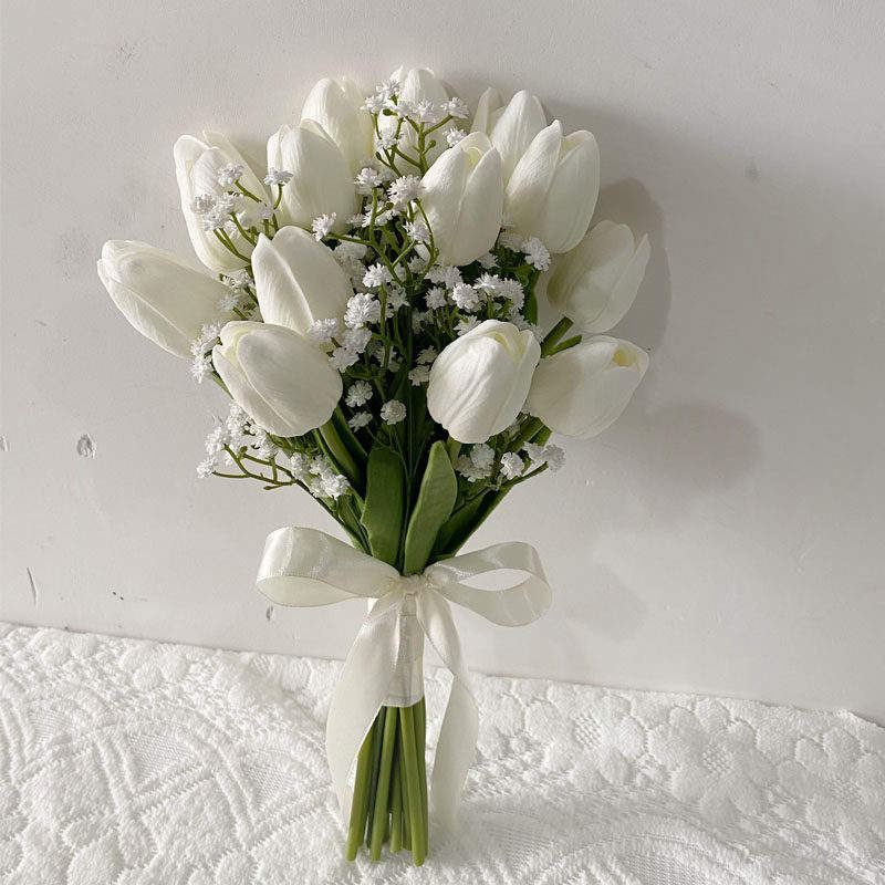 Simple Handmade Soft Bridal Flower Tulip Baby's Breath Silk Wedding ...