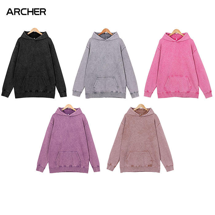 Fall Winter 400GSM Heavy French Terry Washed Distressed Hoodie Vintage ...