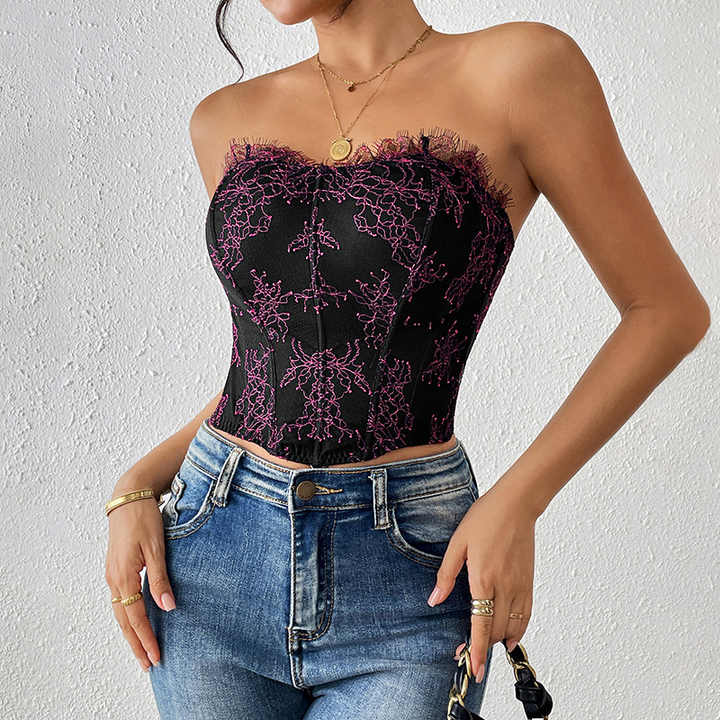 New European and American Fishbone Corset Sexy Strapless Lace ...