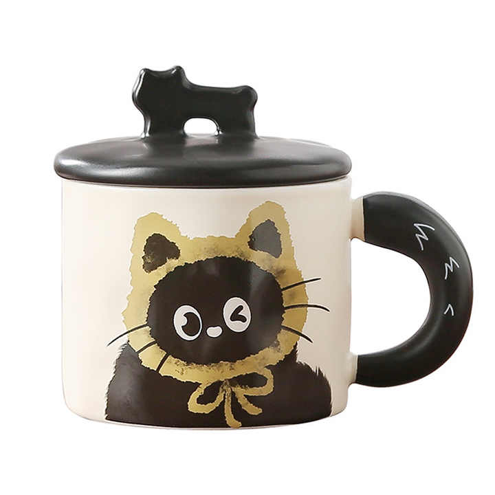 360ml Kawaii Unique Cat Ceramic Tea Coffee Mug with Lid