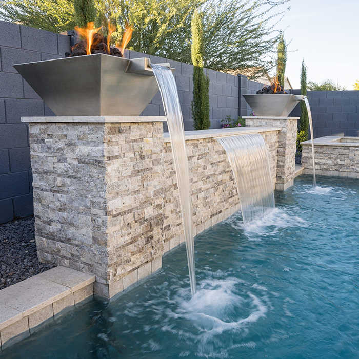 Outdoor Water Fountain & Natural Gas Fire Pit Combo