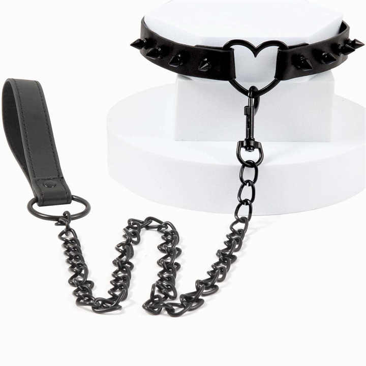 Couple Cosplay Gothic Punk Leather Collar & Chain Choke Black Metal ...