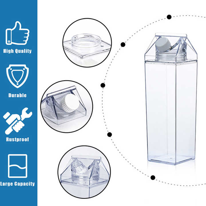 17 oz Clear Milk Carton Water Bottles Bulk Plastic Square Milk Bottles ...