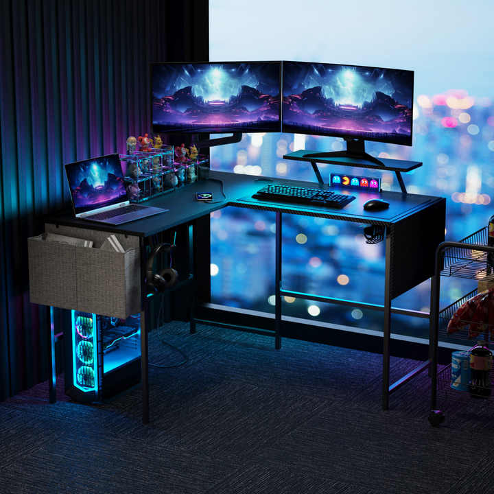 Gaming Furniture Large Ergonomic L-Shaped RGB Foldable Gaming Table ...