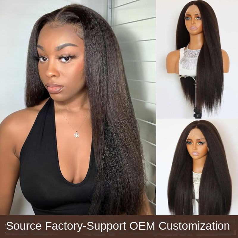 Kinky Straight Remy Hair Fully Hand Woven Lace Headgear 13*4 14 Inches ...