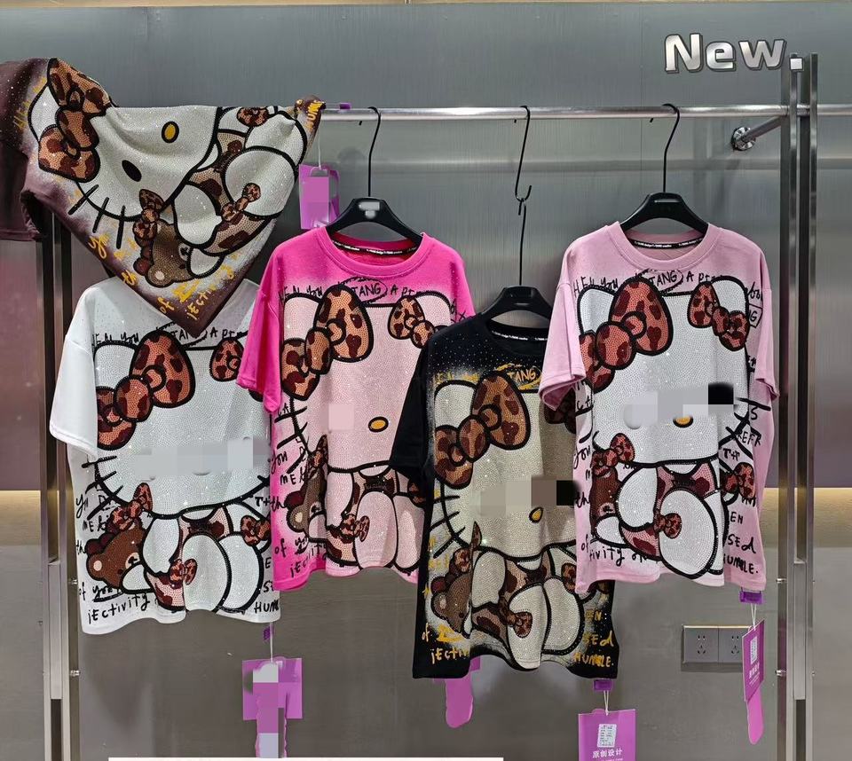 2026 High Quality Oversize 100 Cotton Rhinestones Cartoon Women T ...