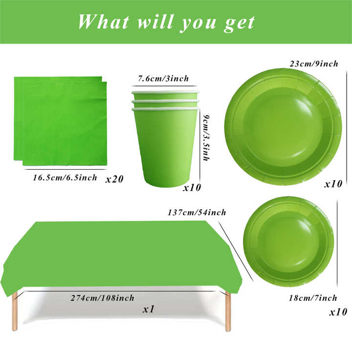 51pcs Green 2025 New Party Theme Disposable Tableware Set Paper Table ...