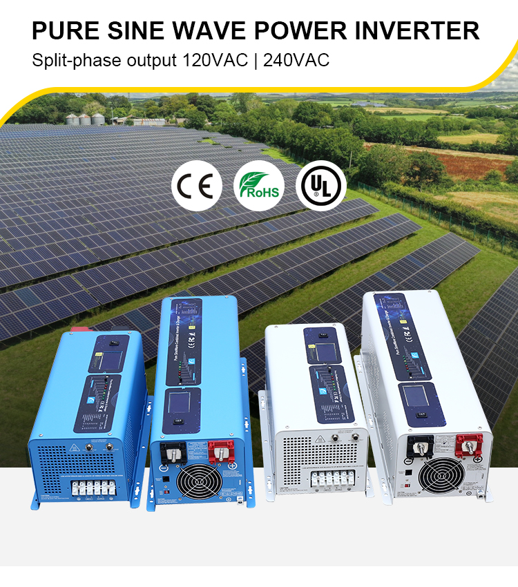 6000W 48V Pure Sine Wave Inverter Charger 48VDC and 240VAC Input to 120V 240V AC Split Phase ...