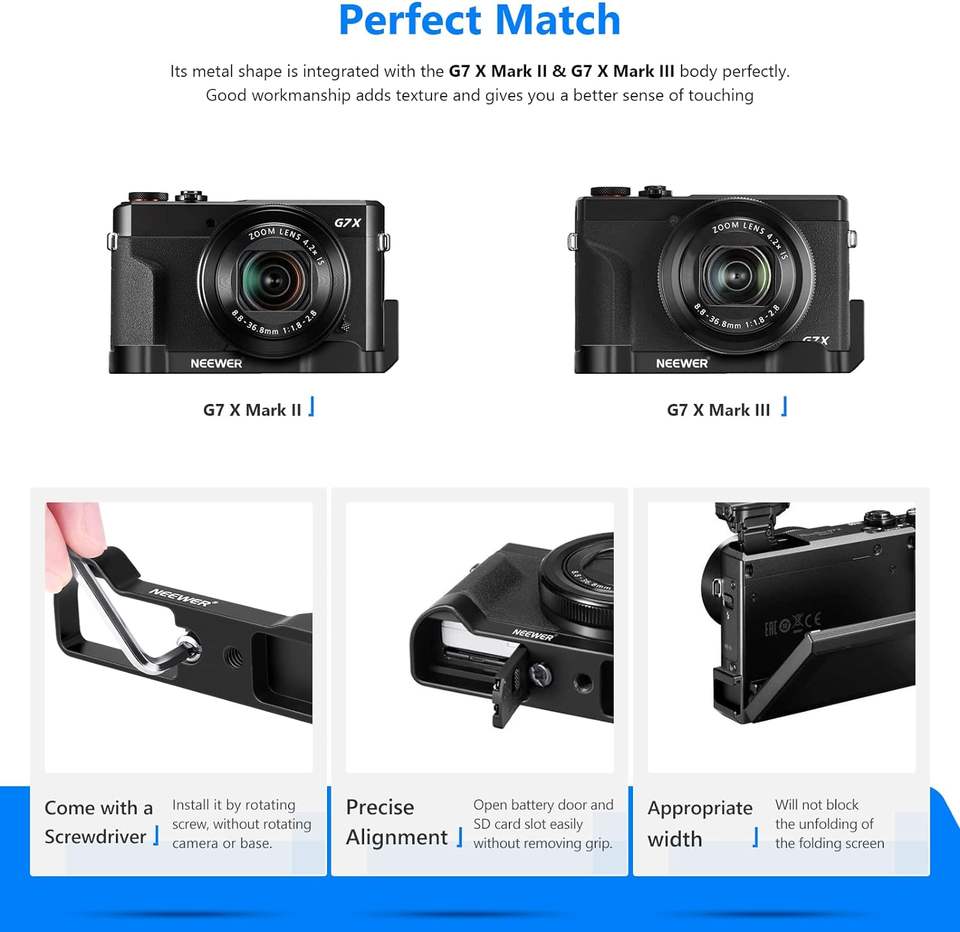 NEEWER Metal Bracket for Canon G7X Mark II & Mark III Camera Extension ...