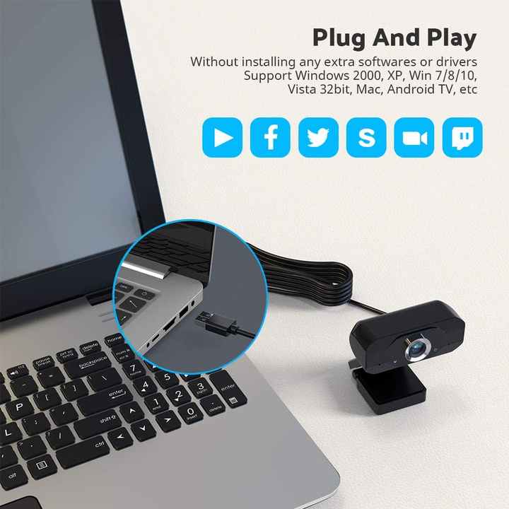 HD Webcam USB 2.0 - 1080P Autofocus for Desktop Chatting
