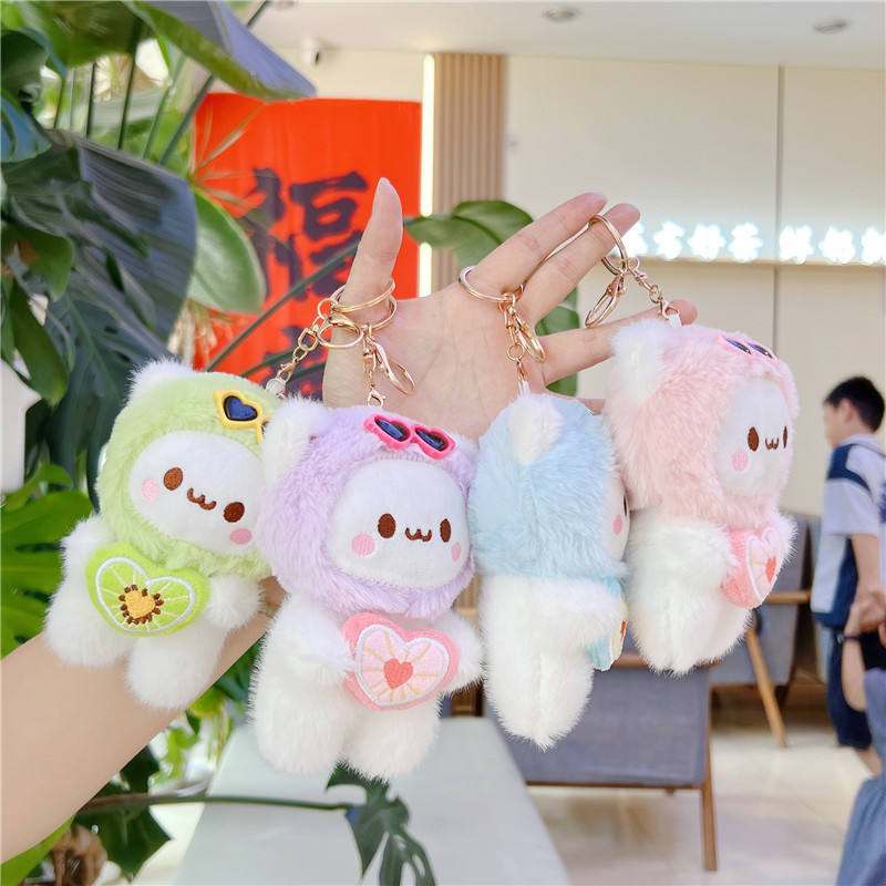 Cute Mini Fluffy Cat Plush Keychain Soft Faux Fur Doll Pendant Heart ...