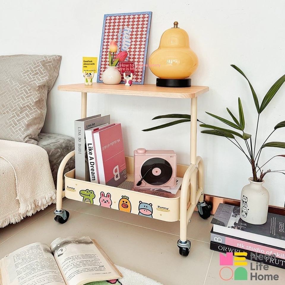 Movable Double-layer Carbon Steel Wheeled Tea Table with Storage Modern ...