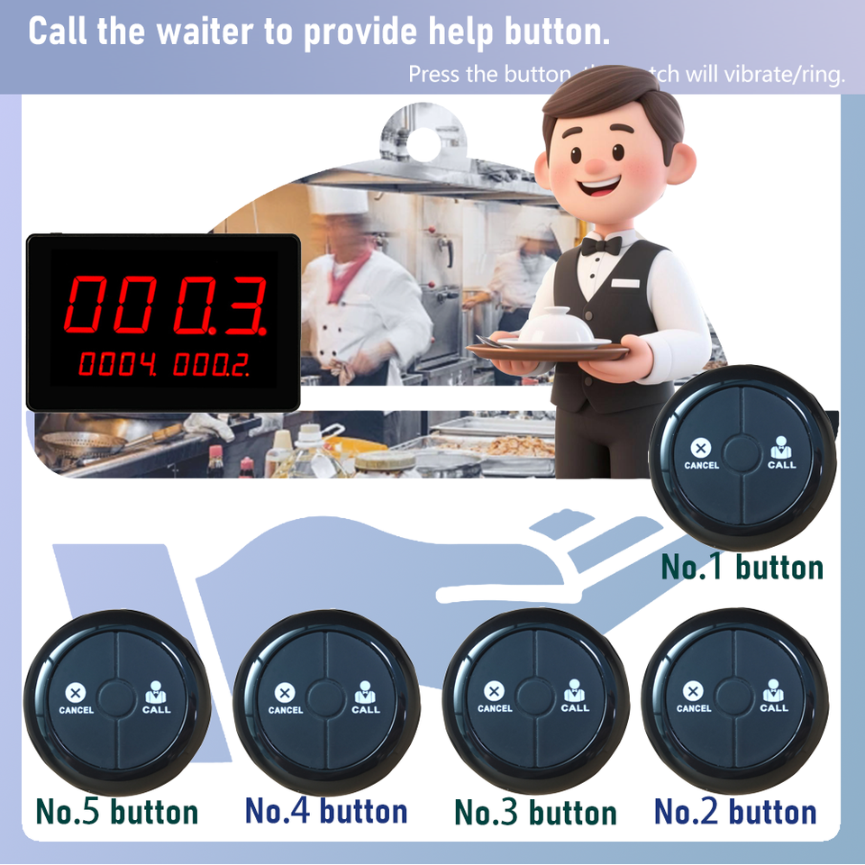 20-Button Wireless Restaurant Paging System with Central LED Display ...