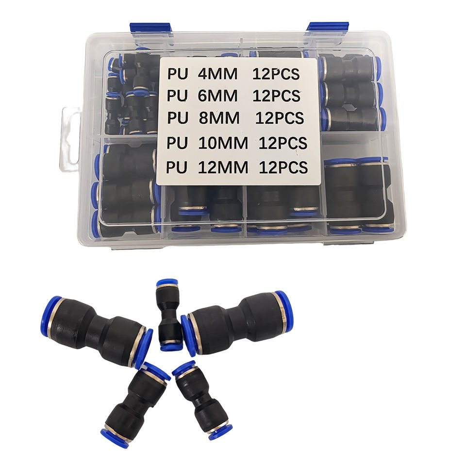 60 Pcs PU Tube Fitting Kit,4/6/8/10/12mm Push to Connect Straight ...