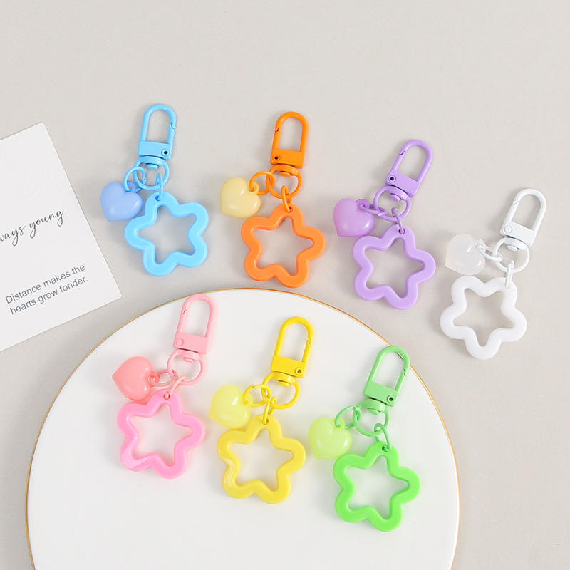 Cute Pentagram Star Resin Keychain Heart Keyring For Girls Backpack Headphone Case Pendant