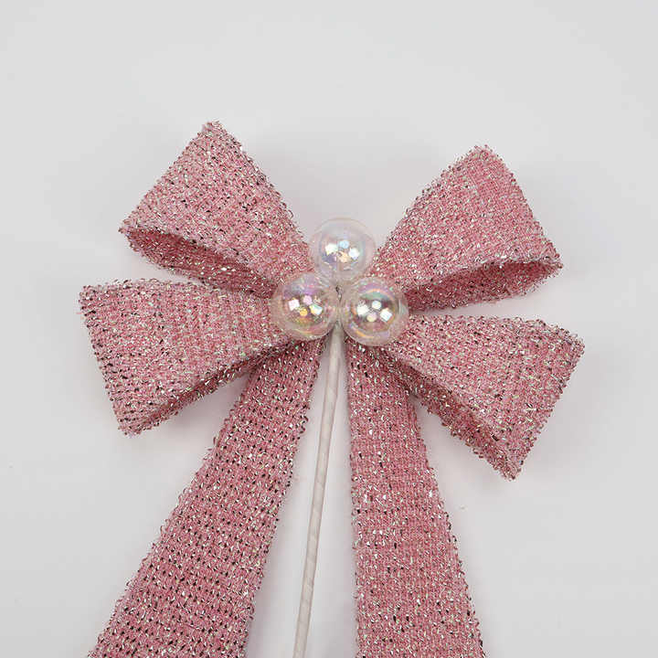 Elegant Long Stem Bow Christmas Decorations Iron Base Polyester Ribbon ...