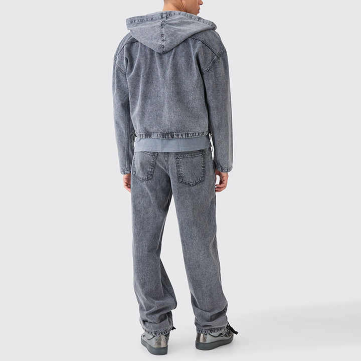 Shop Our Custom Denim Boxy Fit Acid Wash Hooded Jeans Jacket for Men