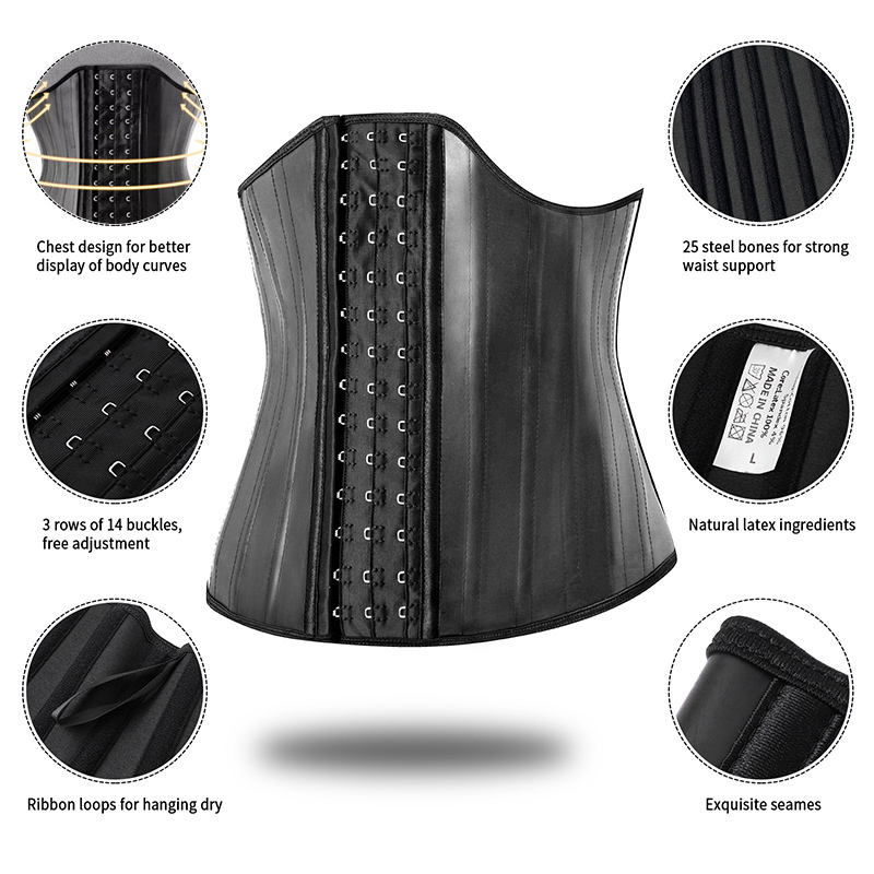 25 Steel Bones Latex Firm Anti-Bacterial Waist Trainer Women Corset ...