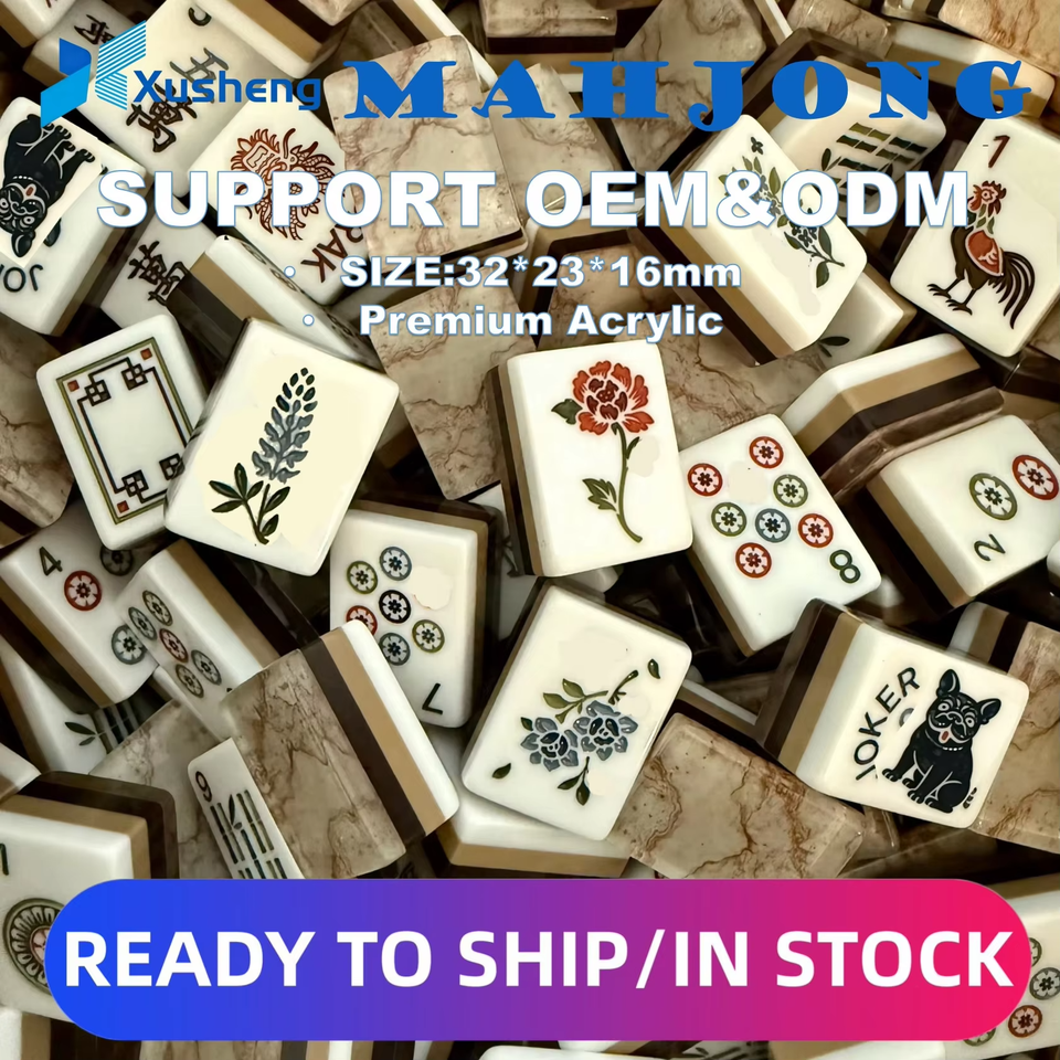 Custom Luxury Acrylic Mahjong Set, 160 Pieces Glitter Engraved Tiles ...