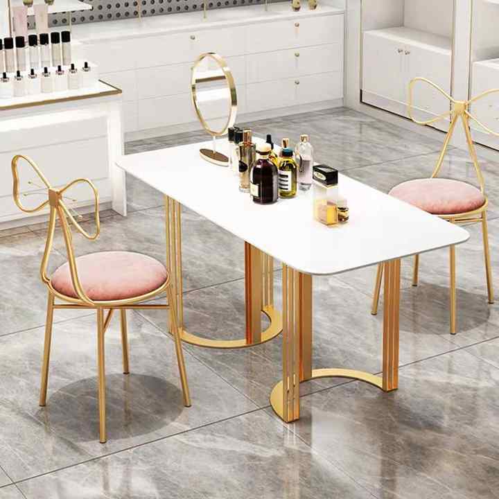 Pink Make Up Stool Dressing Table Stool Velvet Dressing Table Chair With Bow Knot Backrest