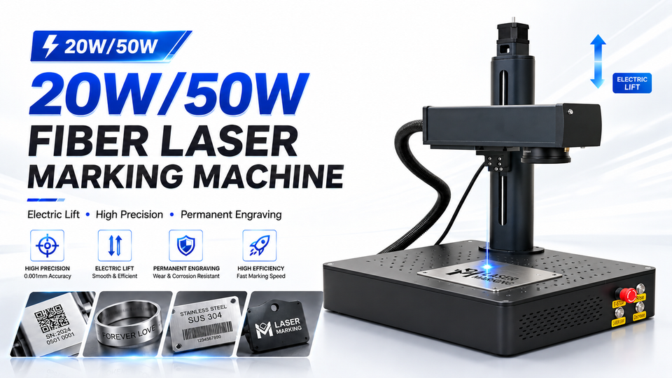 20W 30W 50W Fiber Laser Marking Machine with Electric Z Axis Lift Metal ...