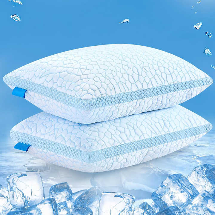 Custom Cooling Queen Size Gel Bed Pillows 2 Pack Shredded Memory Foam ...