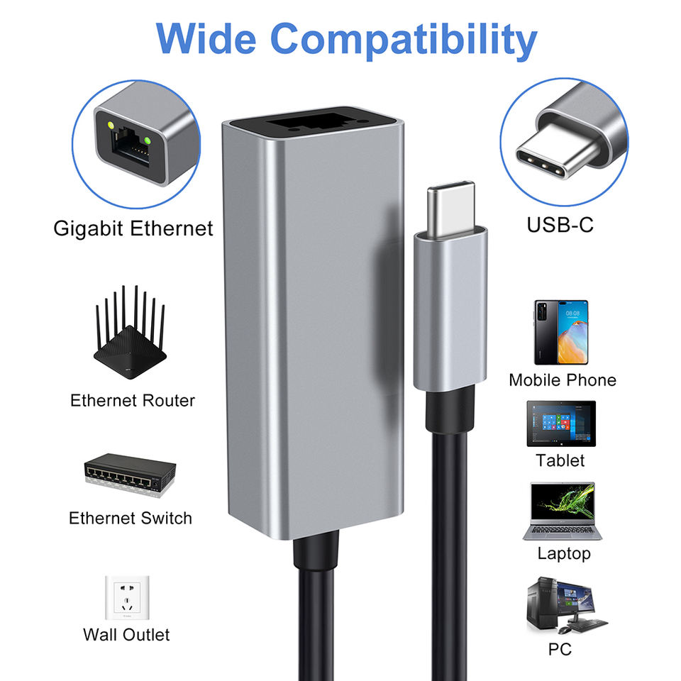 USB C to RJ45 Gigabit Ethernet Adapter USB Type C LAN Card Converter ...