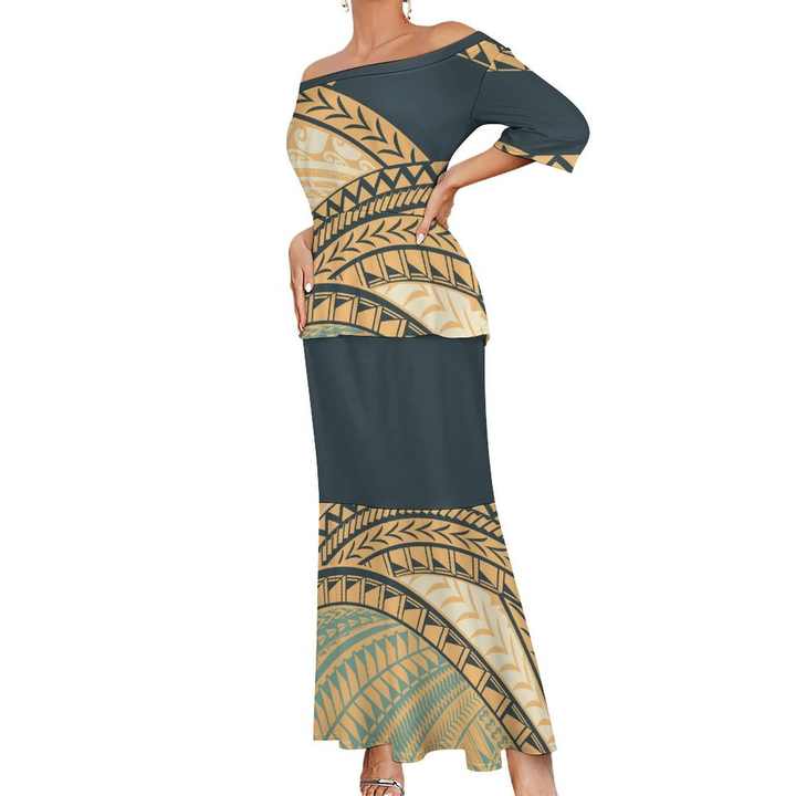 Samoa Puletasi Polynesian Tribal Fiji Print Custom Ladies Plus Size Women's Sets Church Dress ...